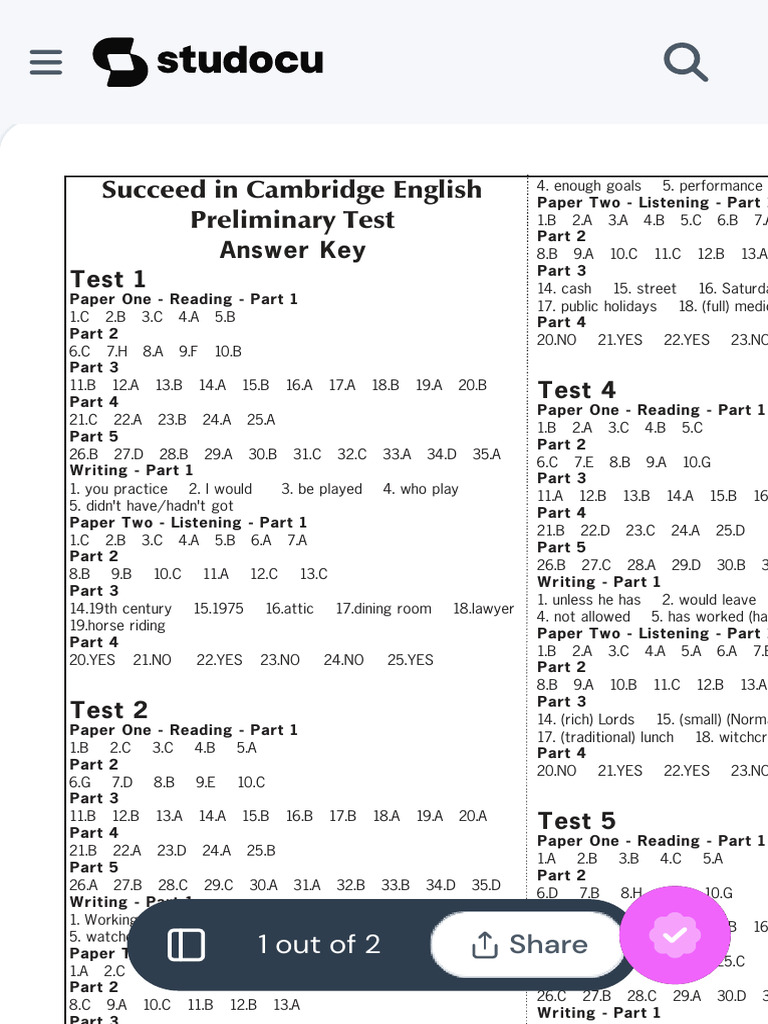 B1 Preliminary Test Answer Key | PDF | Standardized Tests | Qualifications