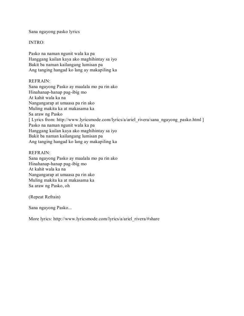 Sana Ngayong Pasko Lyrics | PDF