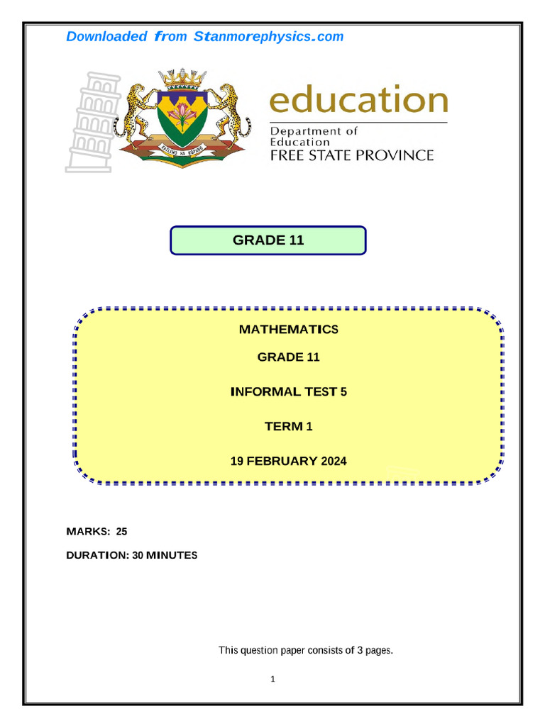 FS Maths Grade 11 TEST 5 FEB 2024 QP and Memo | PDF