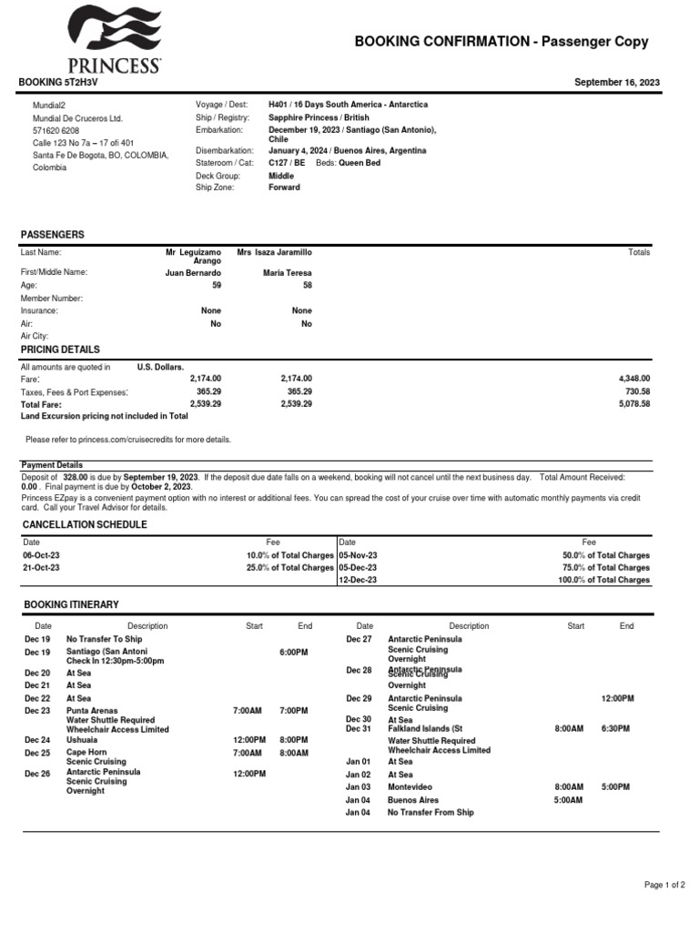 BookingConfirmation 5T2H3V | PDF | Travel Visa | Cabin (Ship)