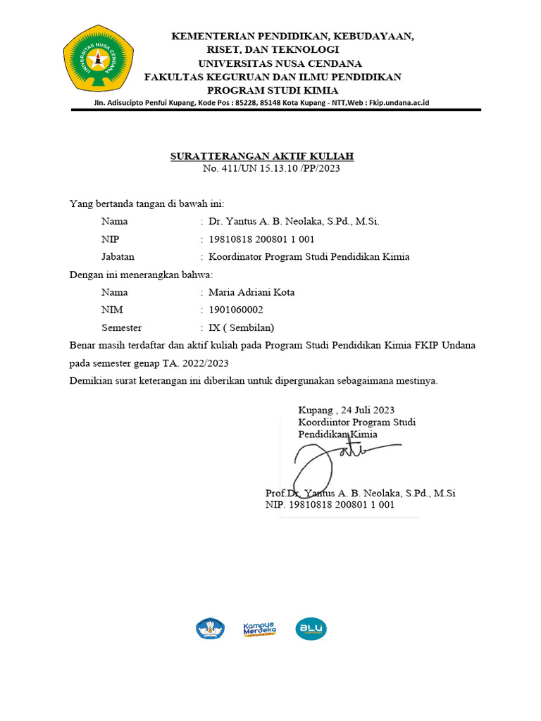 SURAT PENGANTAR AKTIF KULIAH Okok | PDF