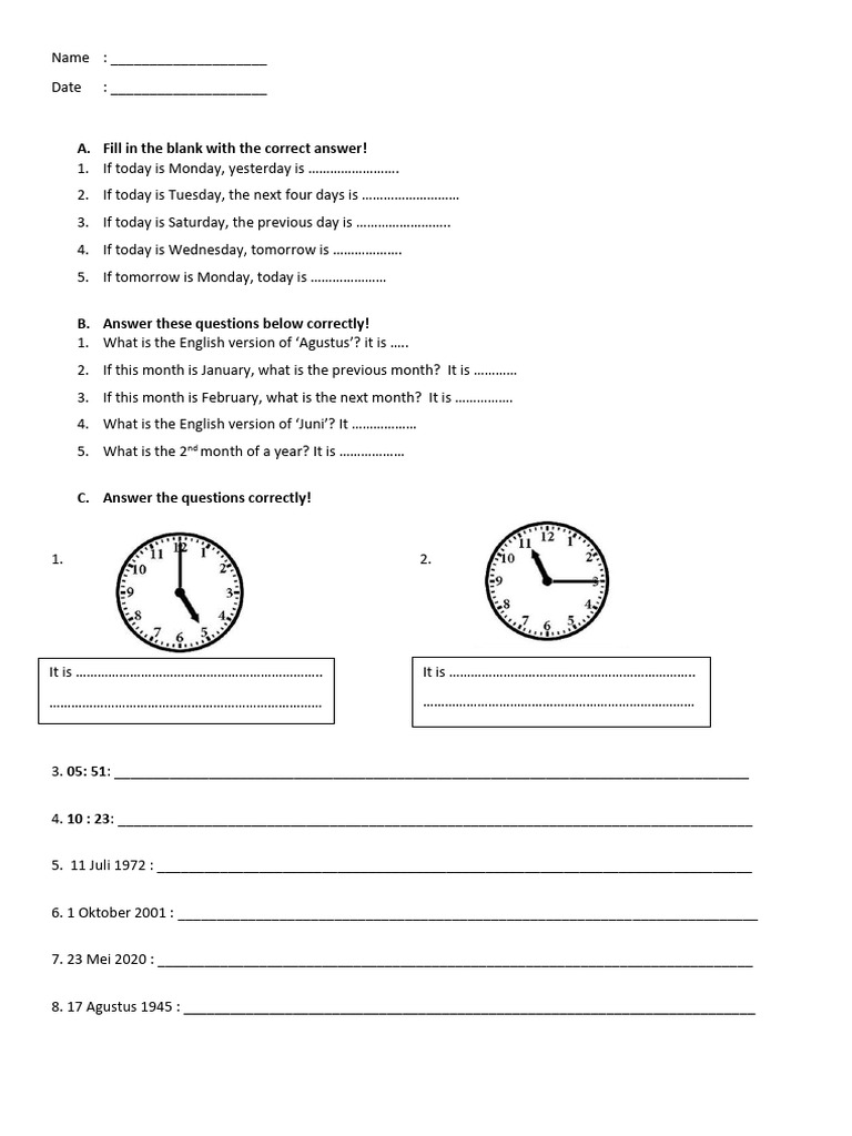 telling time daily test | PDF