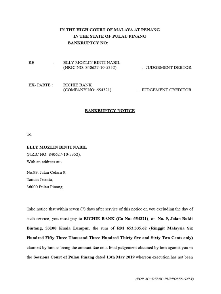 Form 34_BN & Particulars of Claim | PDF | Judgment (Law) | Bankruptcy