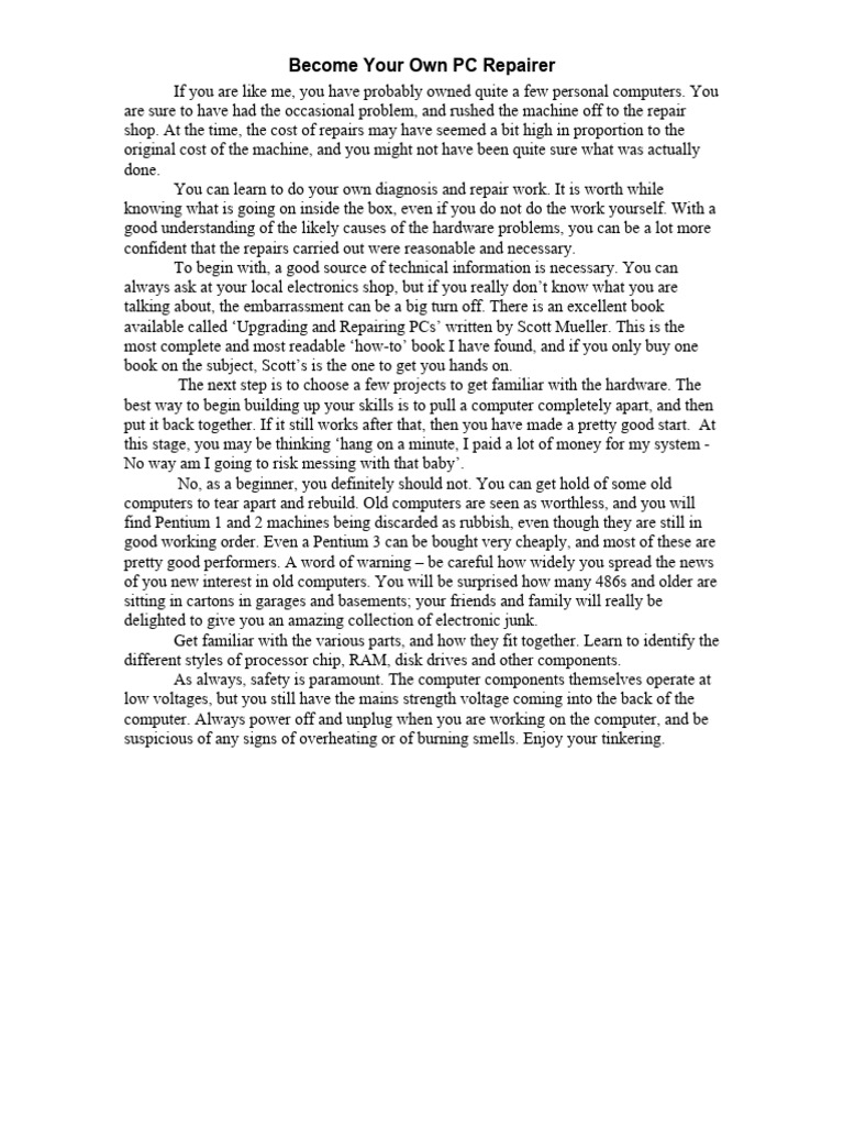 DIY PC Repair for Beginners | PDF | Computer Hardware | Computing