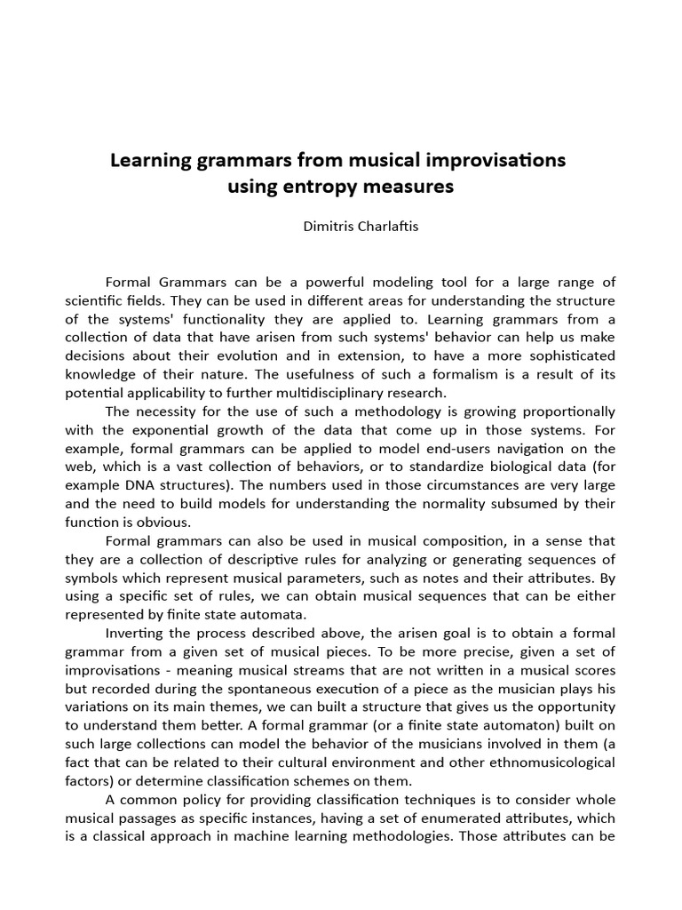 Learning Grammars From Improvisations | PDF | Statistical ...