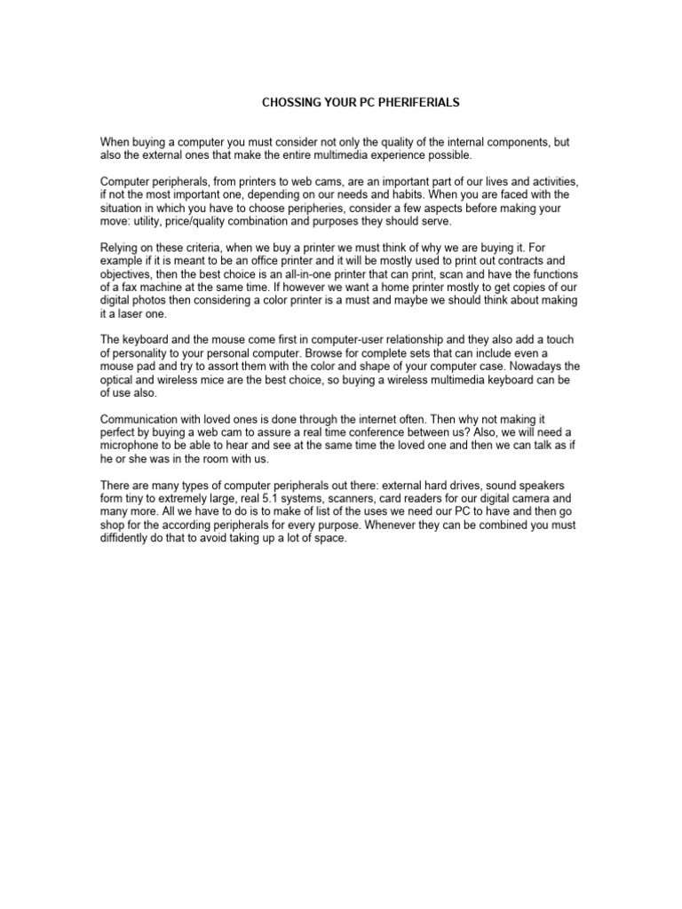 Chossing Your PC Pheriferials | PDF