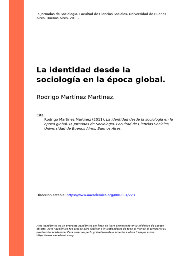 Rodrigo Martínez Martinez (2011) - La Identidad Desde La Sociología en ...
