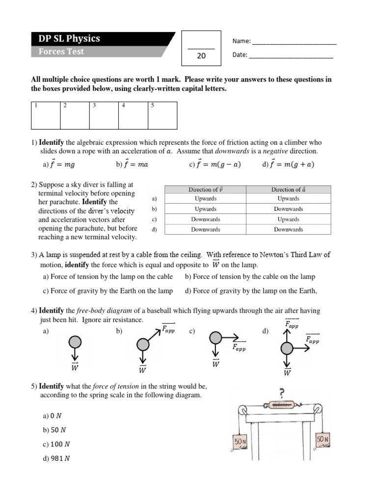 Forces Test | PDF | Force | Tension (Physics)