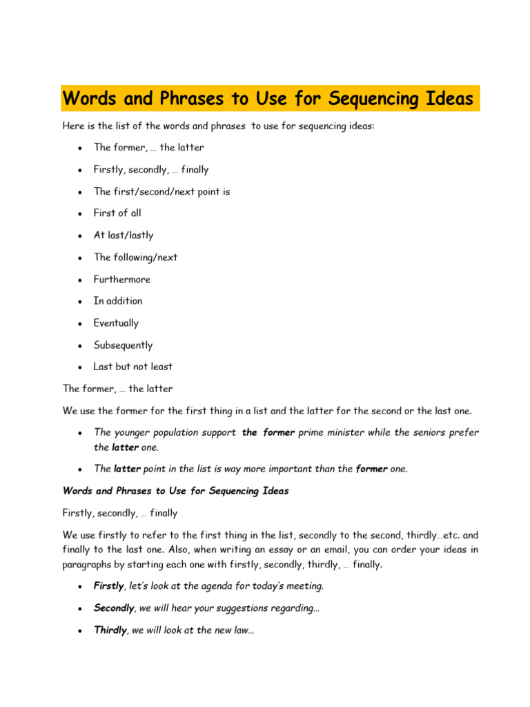 Sequencing Ideas: Key Phrases List | PDF