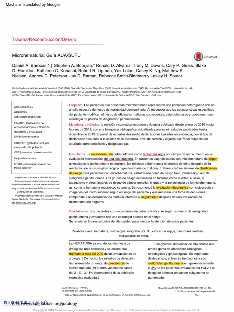 Microhematuria. AUAE. | PDF | Cáncer | Medicina