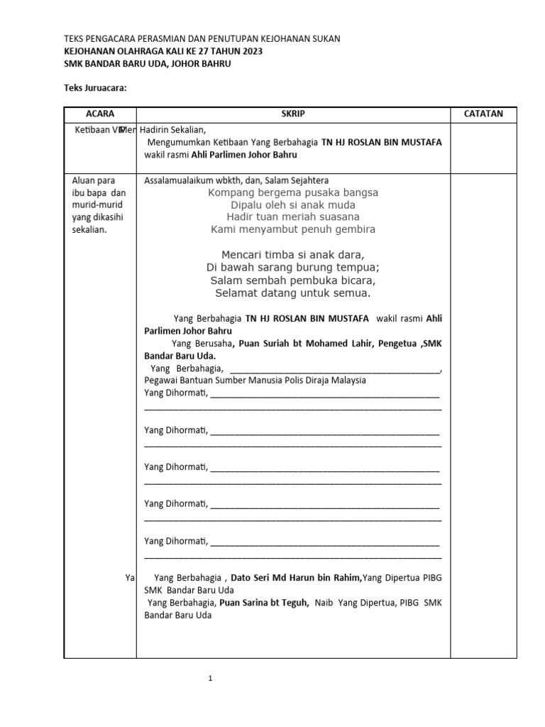 Teks - Kejohanan Sukan Olahraga 2023 | PDF