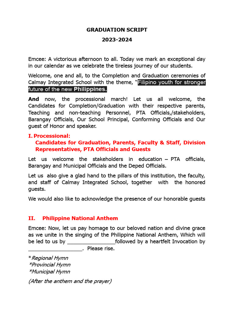 Script Emcee Graduation 2023-2024 | PDF