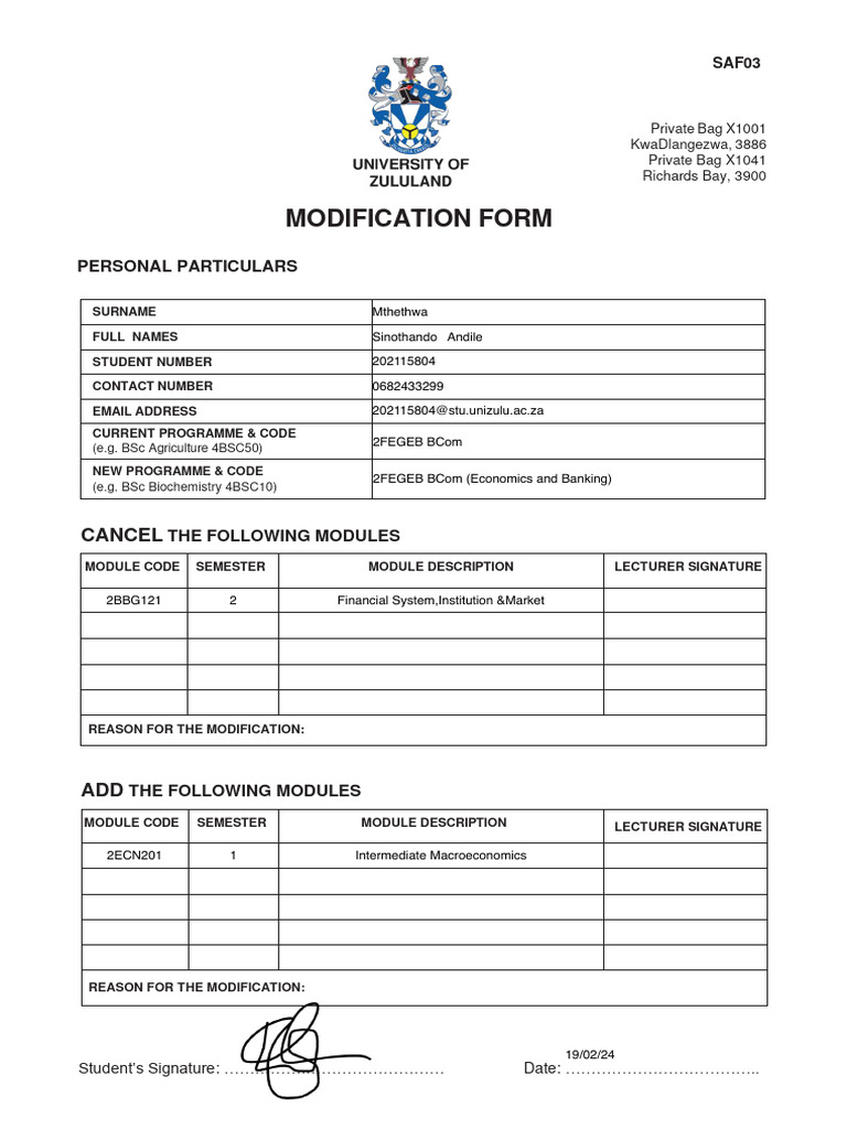 SAF03 ModificationForm Editable 2024 | PDF