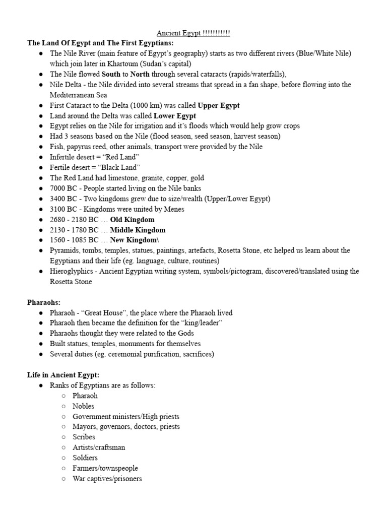 History Notes Term 2 | PDF | Ancient Egypt | Nile