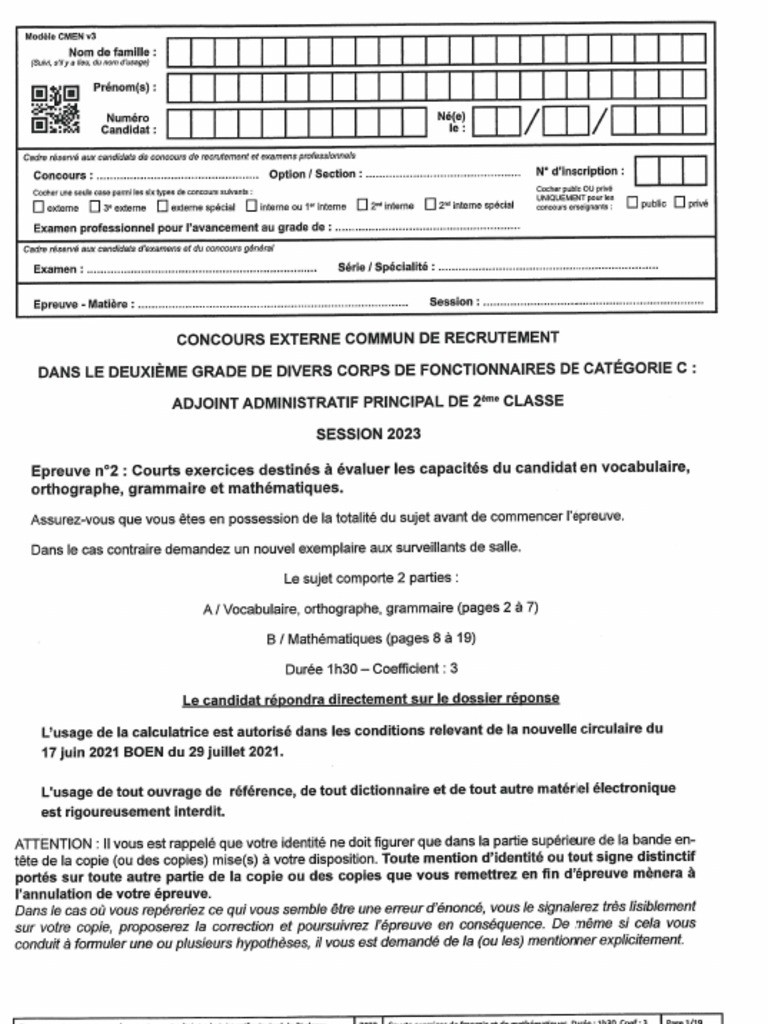 Exercices de Français Et Mathématiques - Sujet | PDF