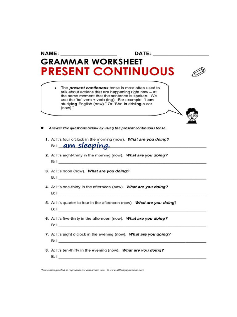 Present Continuous Worksheet | PDF