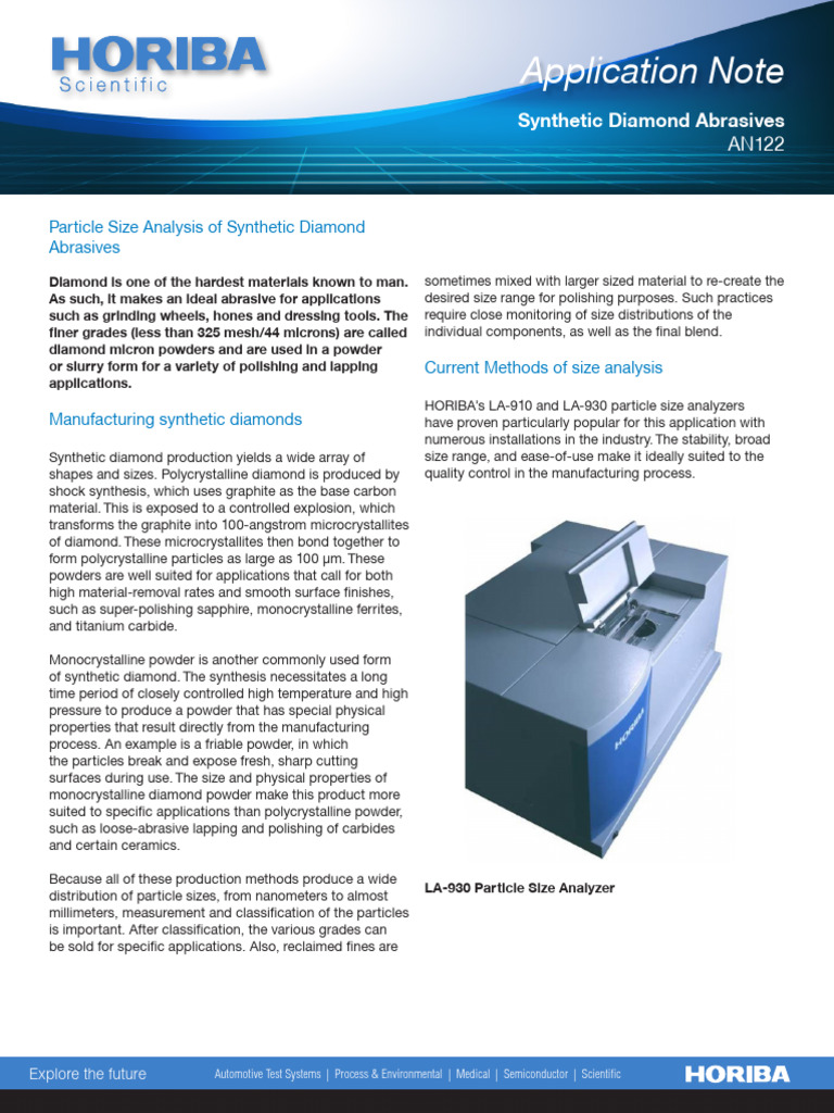 AN122 Particle Size Analysis of Synthetic Diamond Abrasives | PDF ...