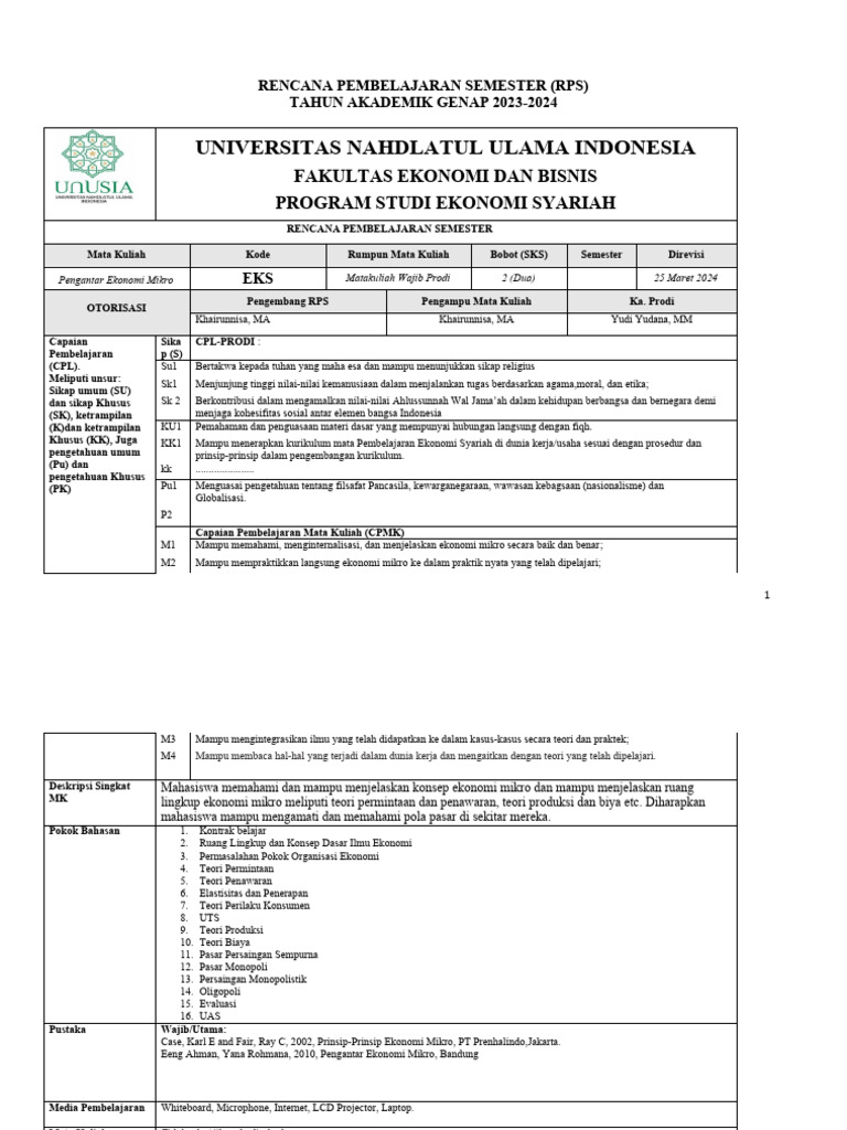 RPS Pengantar Ekonomi Mikro | PDF