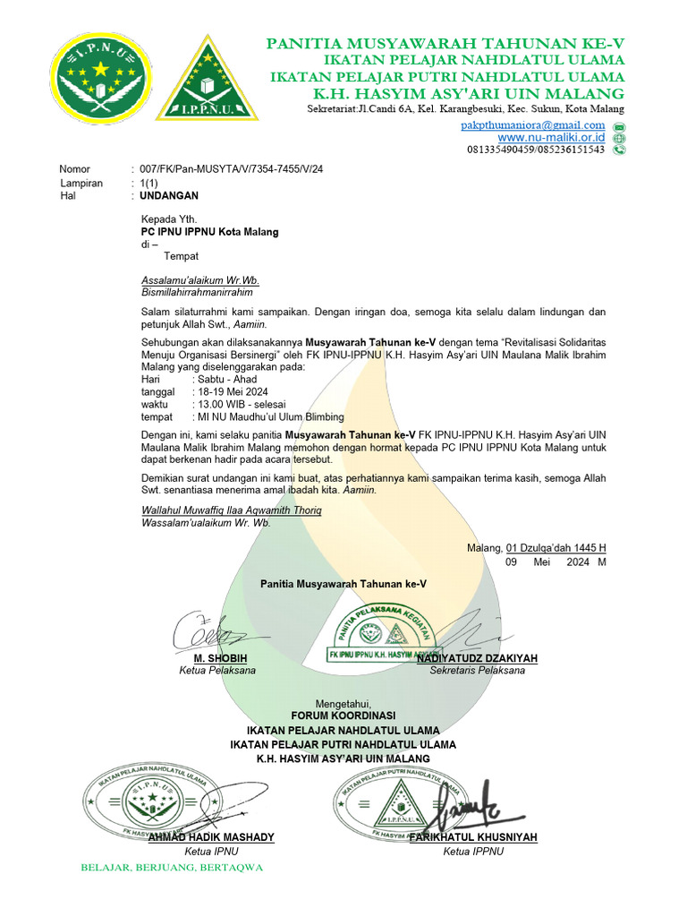 Surat Undangan PC Kota Malang | PDF
