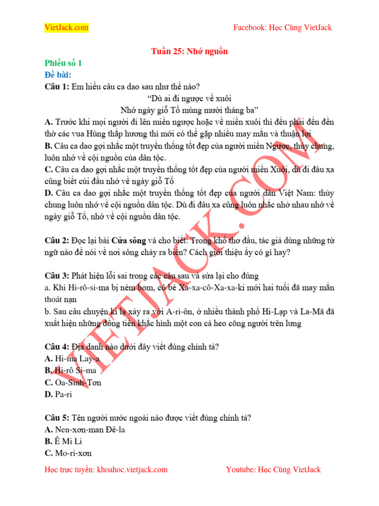 Phieu Bai Tap Cuoi Tuan Tieng Viet Lop 5 Tuan 25 | PDF
