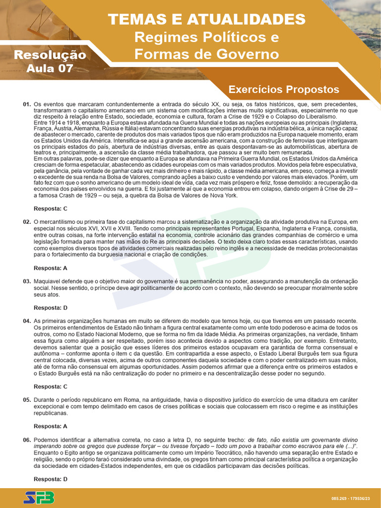 Atualidades Aula07 Propostos | PDF | Estado | Europa