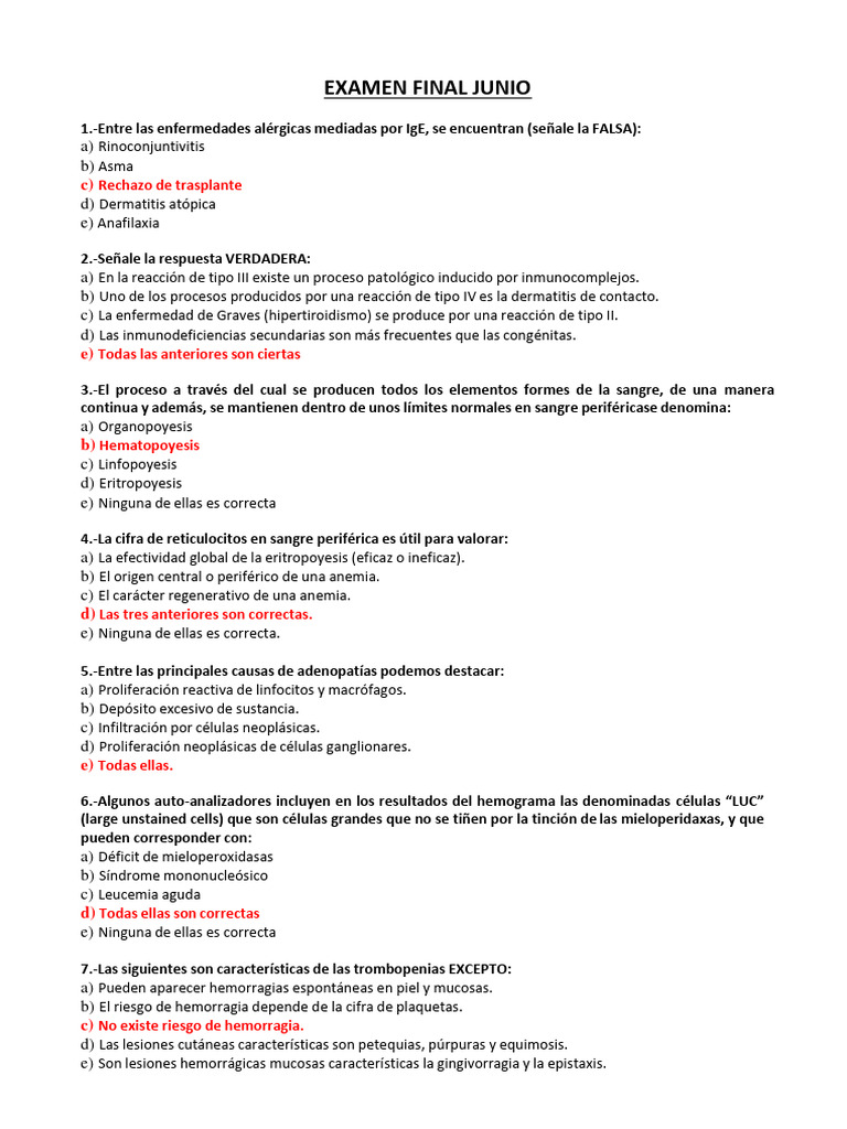 Examen Final Junio Con Respuestas | PDF | Insuficiencia cardíaca | Diabetes