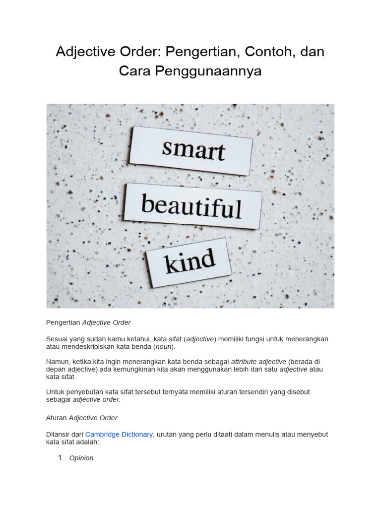 Materi Adjective Word of Order | PDF