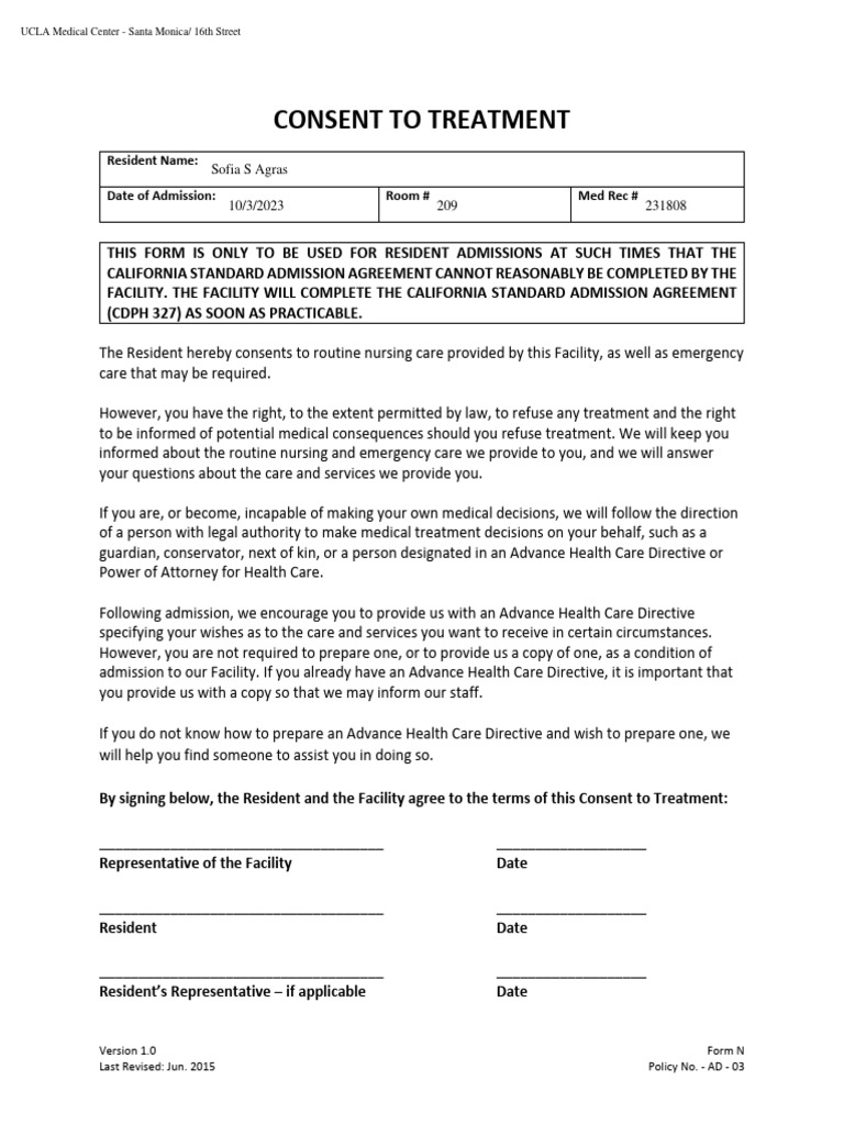 Consent To Treatment | PDF | Informed Consent | Health Sciences