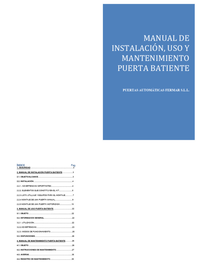 Manual de Instalación Puerta Batiente | PDF | Tornillo | Motores