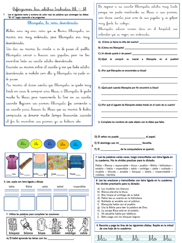 Actividades de lectoescritura con "bl" | PDF
