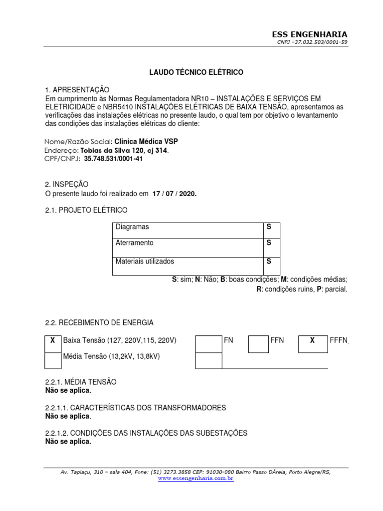 Laudo Técnico Elétrico Residencial | PDF | Fusível (elétrico) | Fiação ...