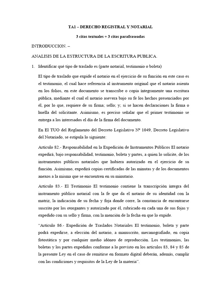 Estructura y Función del Testimonio Notarial | PDF | Justicia | Crimen ...
