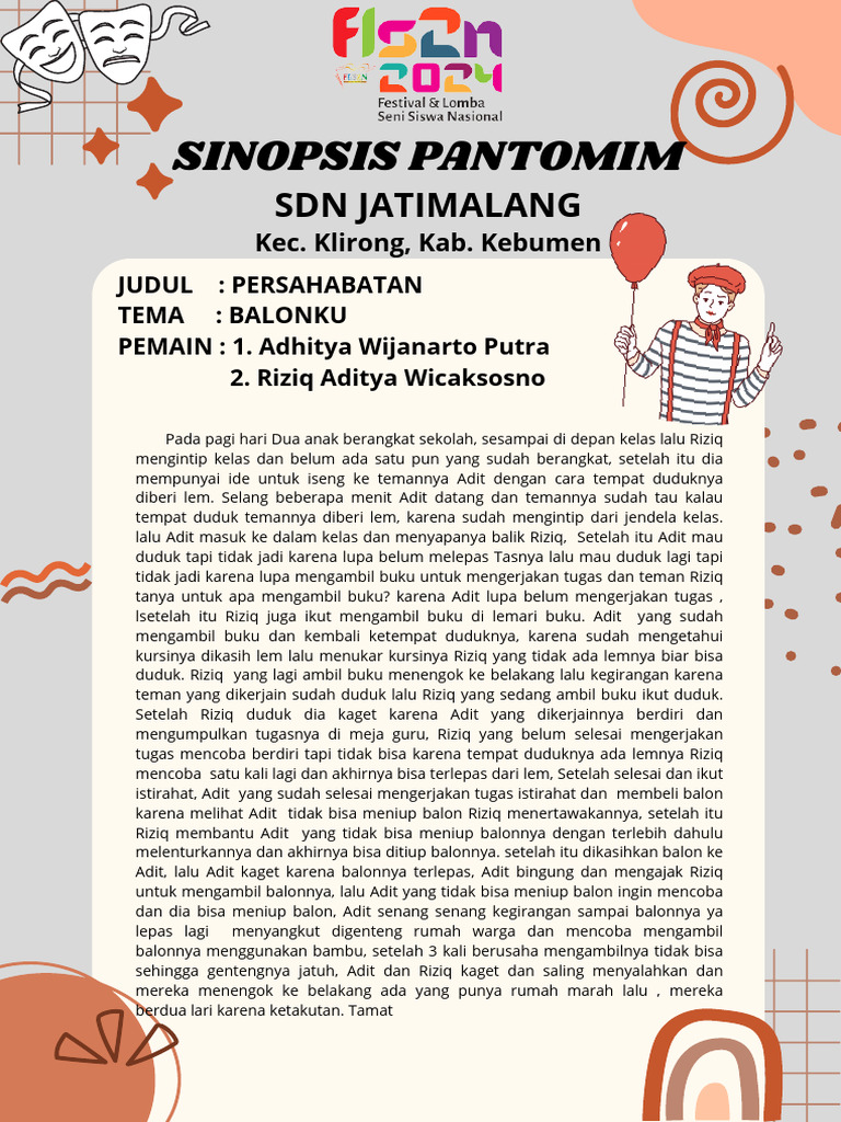 Sinopsis Pantomim Persahabatan Balon | PDF | Griya & Taman