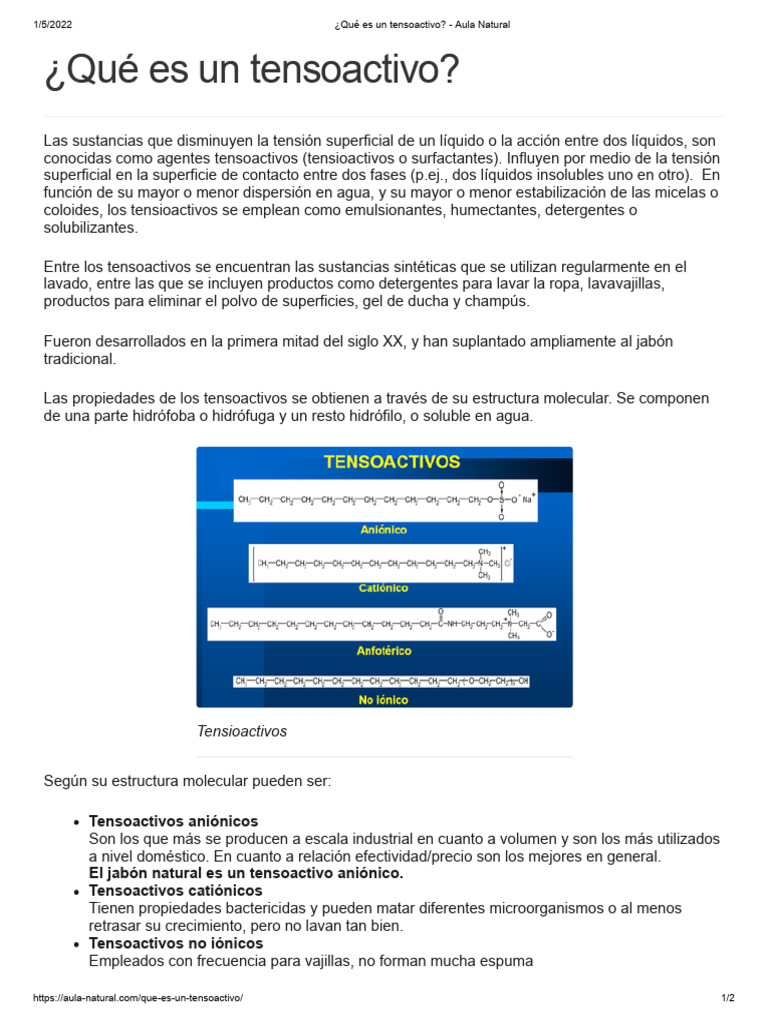 Qué son los tensoactivos y sus tipos | PDF | Tensioactivo | Moléculas ...