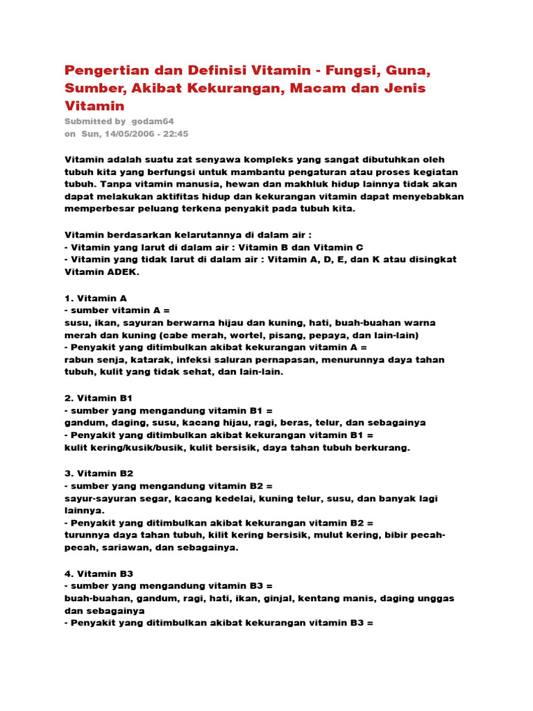 Pengertian Dan Definisi Vitamin | PDF
