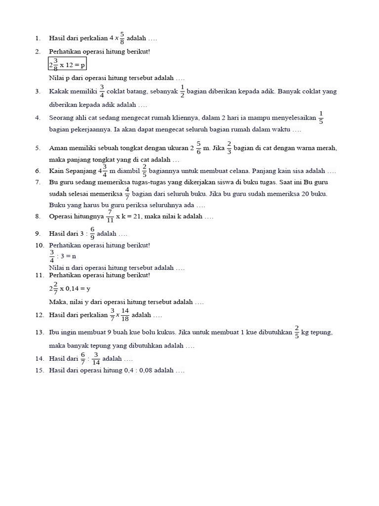 Latihan 2 SH MTK Ke-3 Perkalian Dan Pembagian PECAHAN | PDF | Metode & Bahan Ajar