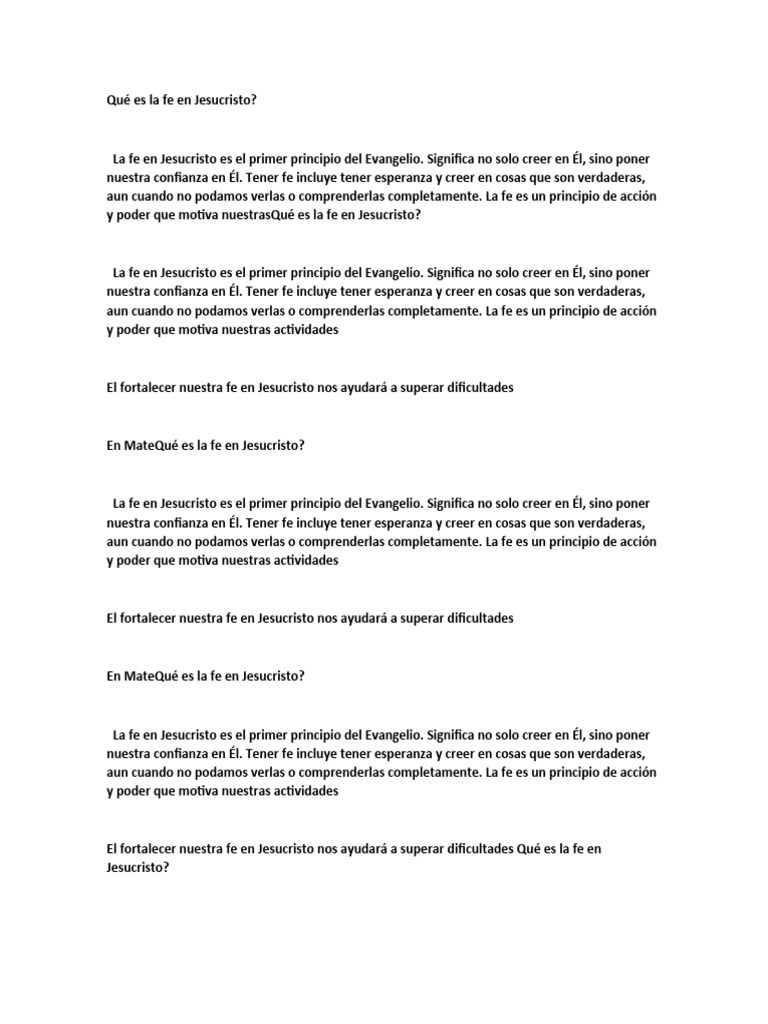 Qué Es La Fe en Jesucristo | PDF | Fe | Oración