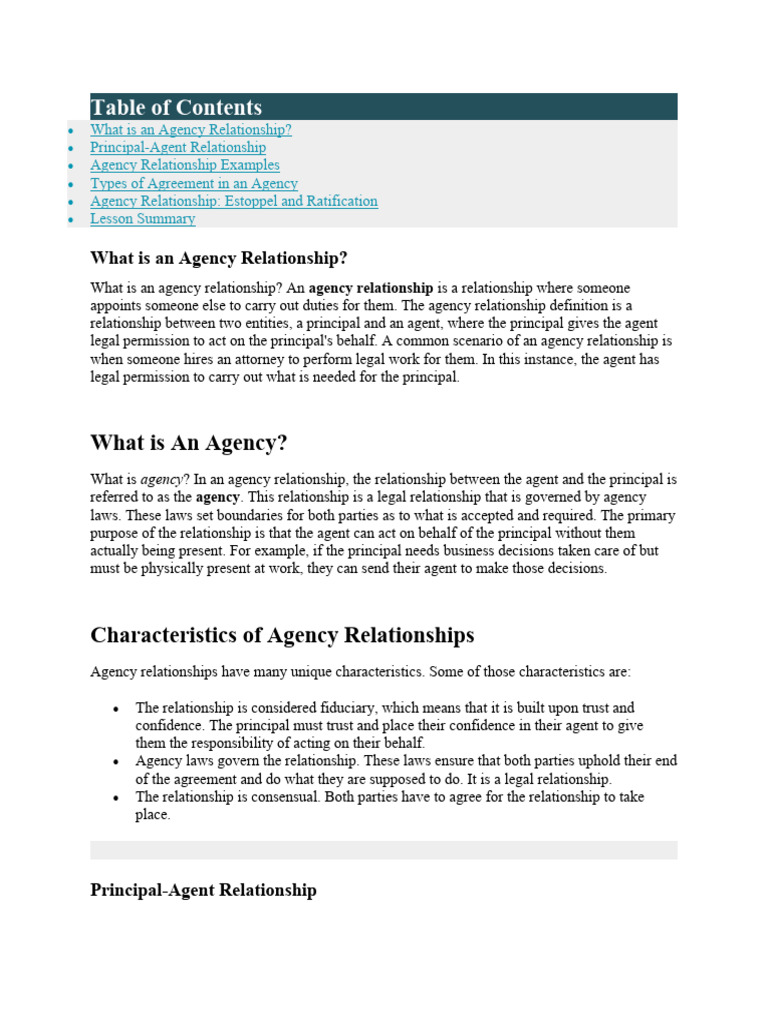 Creation of Agency Relationship | PDF | Law Of Agency | Limited ...