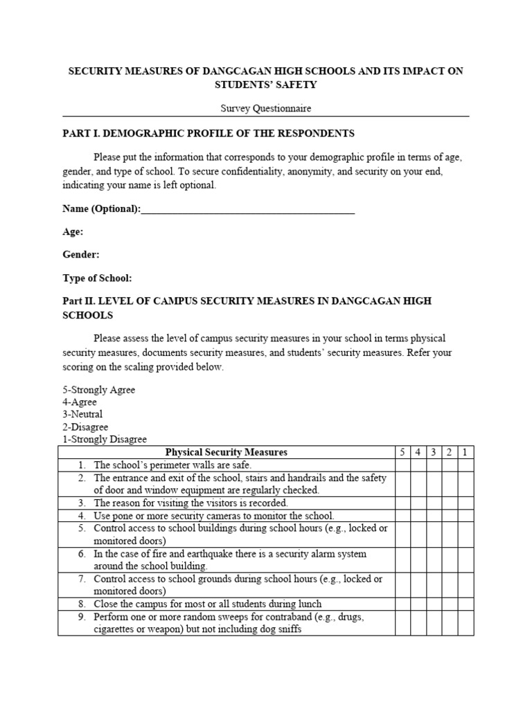 Survey Questionnaire 012632 | PDF | Securities | Physical Security