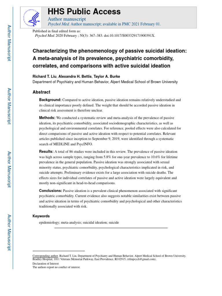 Liu, Richard T. Characterizing the Phenomenology of Passive Suicidal ...