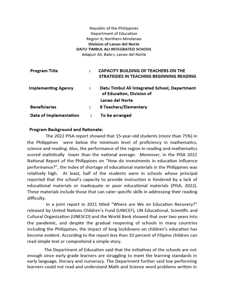 Datu Timbul ERK Training Proposal Elem | PDF | Human Communication | Learning