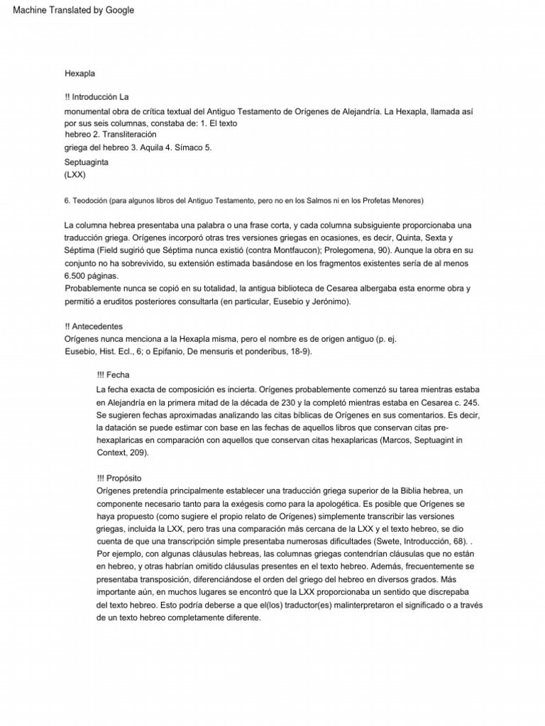 Hexapla | PDF | Origen | Septuaginta