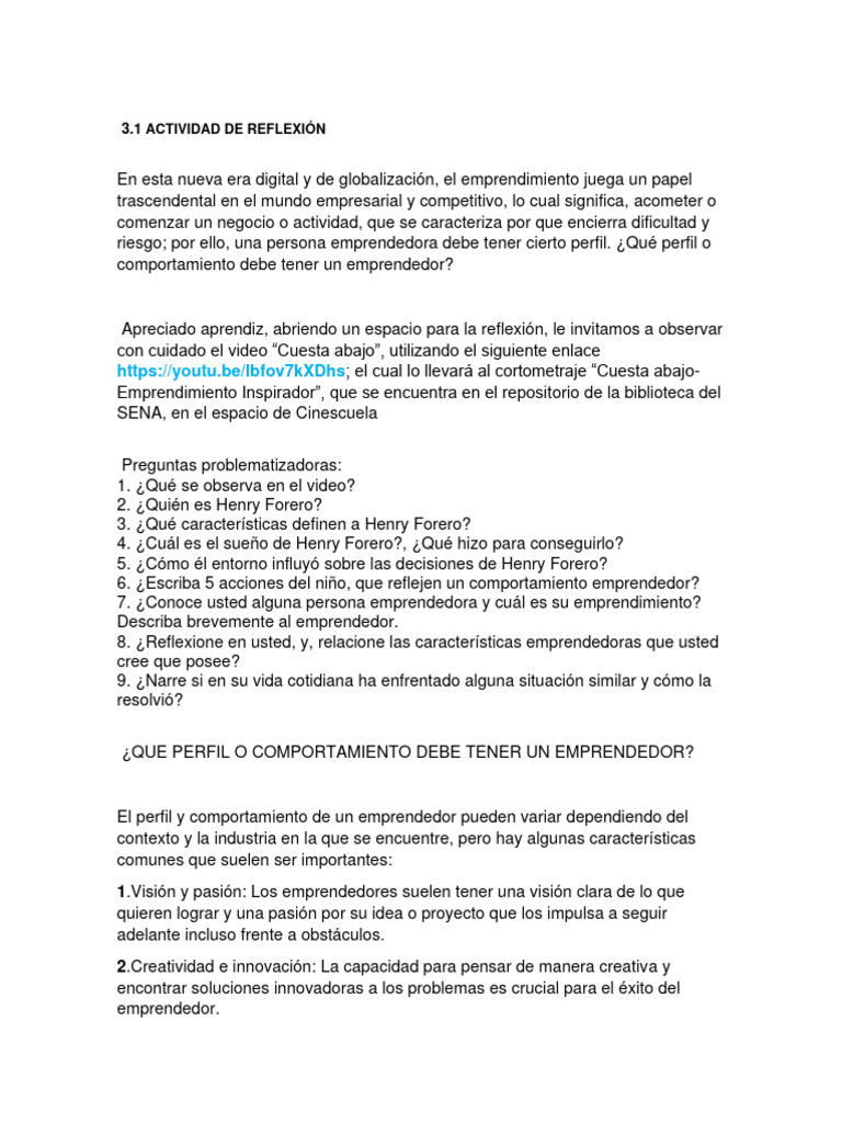 ACTIVIDAD DE REFLEXIÓN Henry Forero de | PDF | Iniciativa empresarial ...