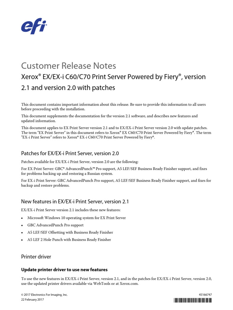 Fiery AdditionalReleaseNotes | PDF | Printer (Computing) | System Software