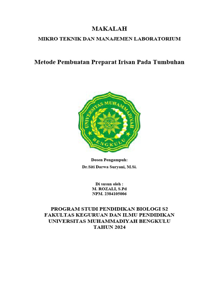 Metode Pembuatan Preparat Irisan Tumbuhan | PDF