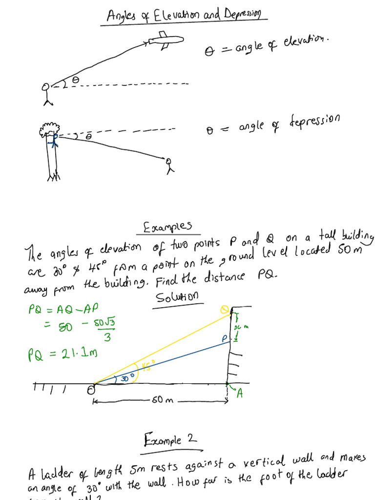 Angles of Elevation and Depression | PDF