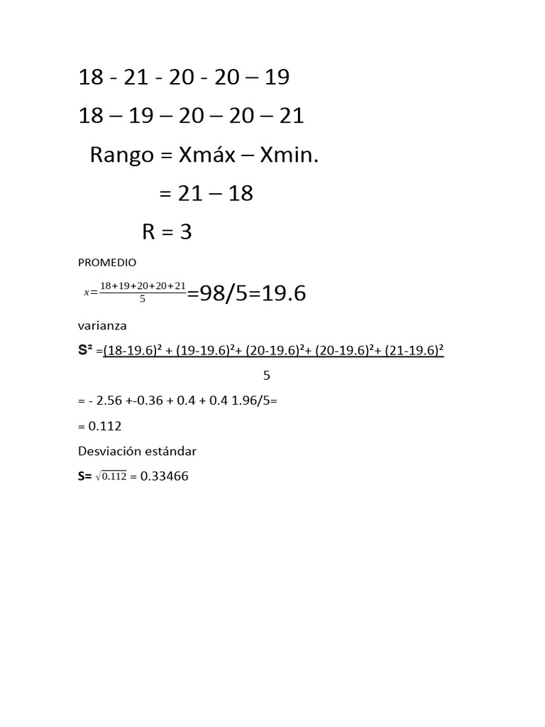 Análisis Estadístico: Rango, Promedio y Varianza | PDF