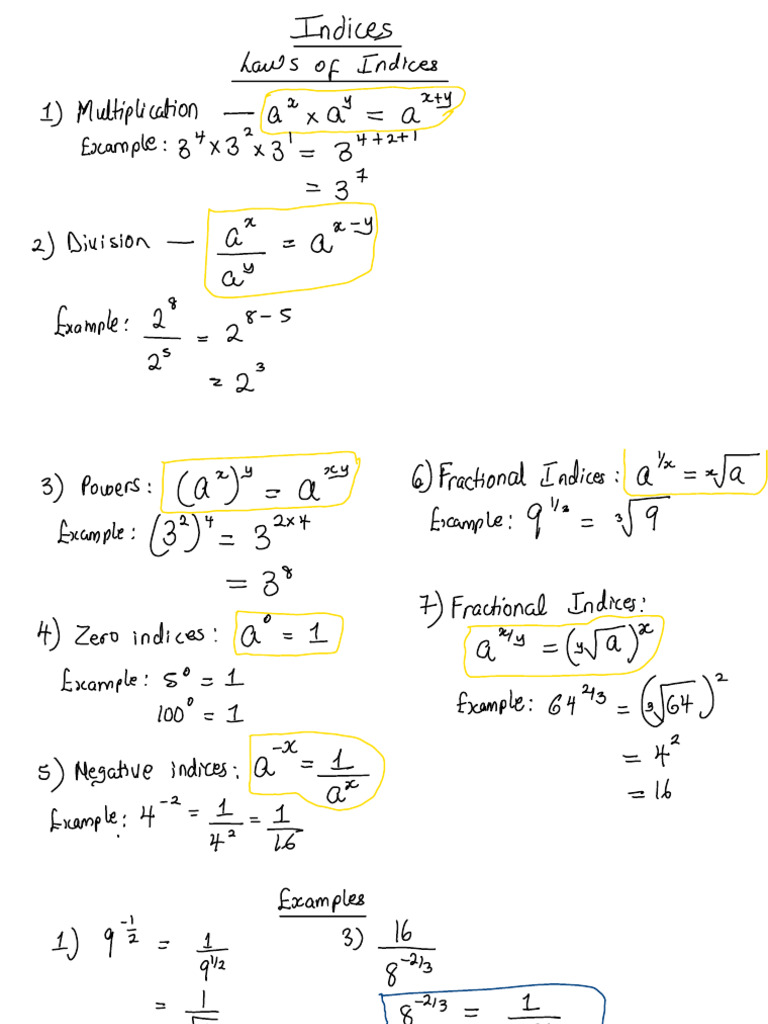 Indices, Logarithms, and Surds Notes | PDF