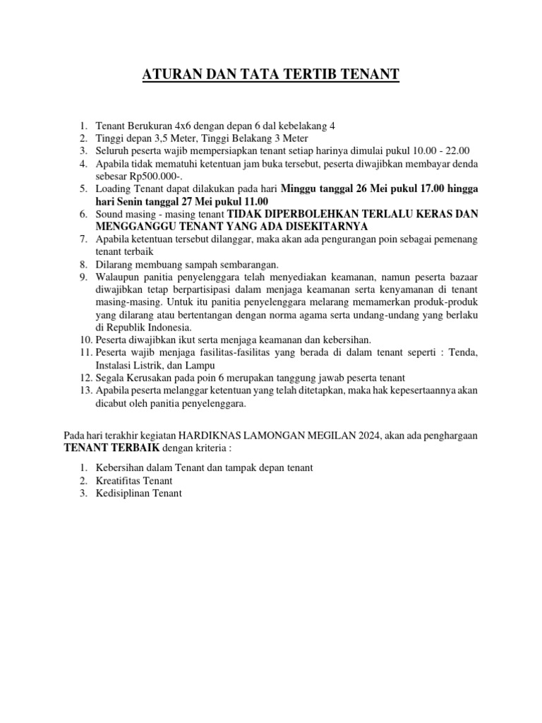 Aturan Dan Tata Tertib Tenant | PDF