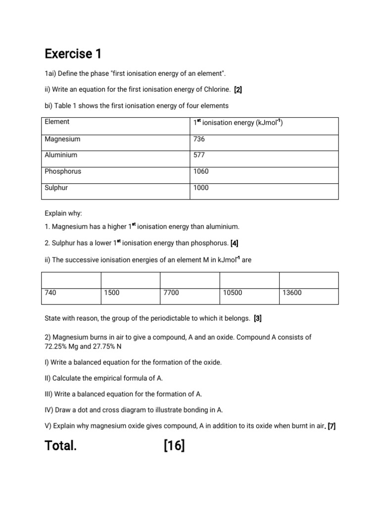 2024 Chemistry Exercise 1 | PDF